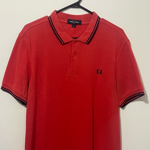 Fred Perry | Shirts | Fred Perry Red Polo Shirt With Black Trim | Poshmark